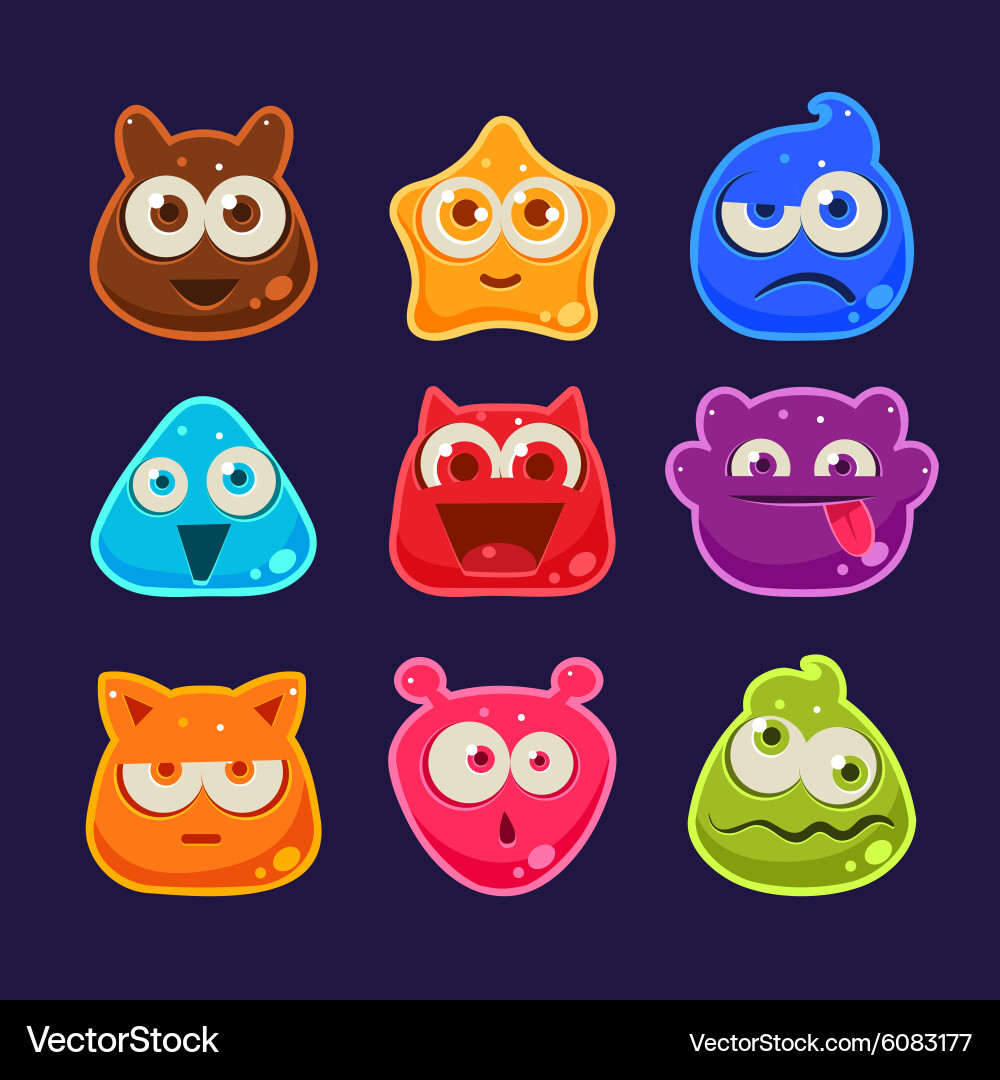 Cute jelly characters with different emotions Vector Image