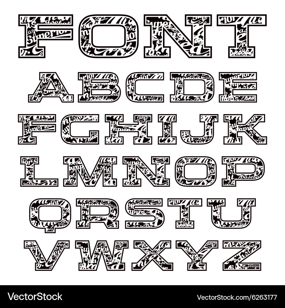 Serif font with contour Royalty Free Vector Image