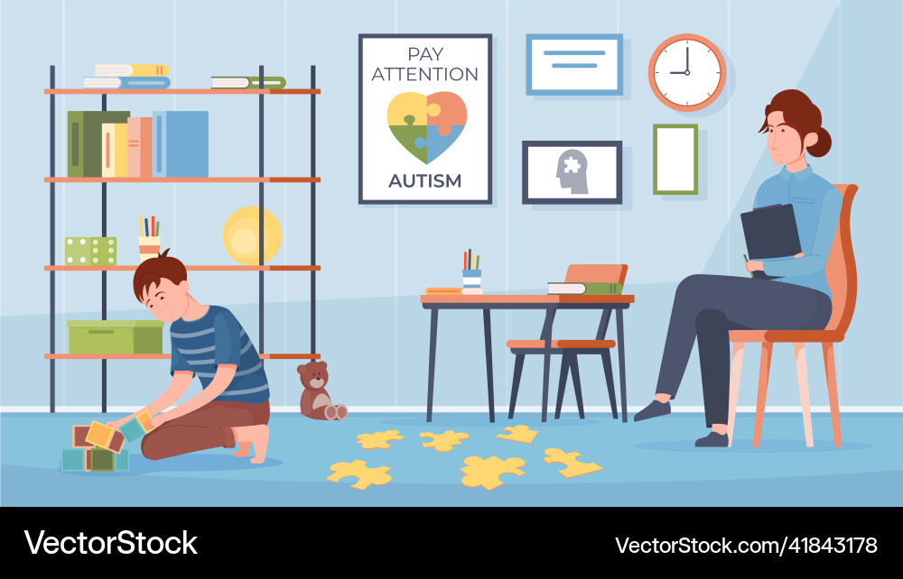 Autism Child Education Flat Vector Royalty Free Vector Image