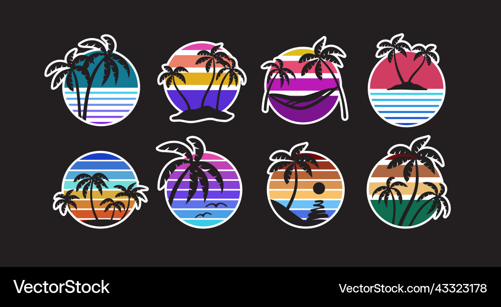 California sunset beach retro circle sun Vector Image