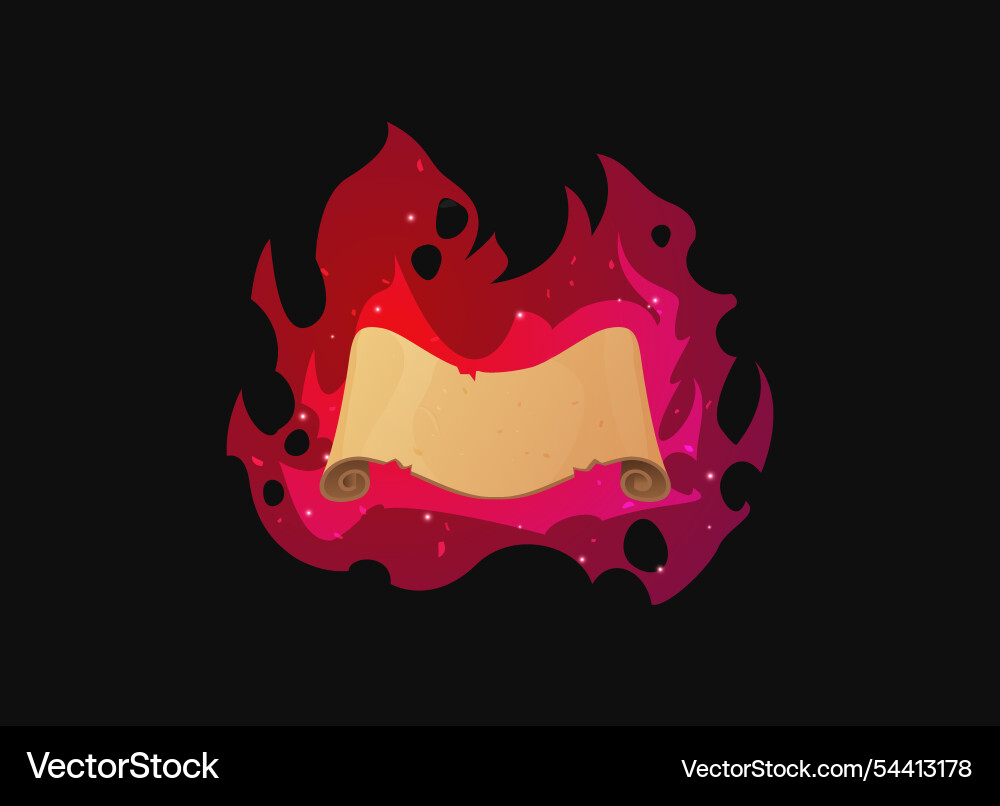 Cartoon parchment roll in red fire flame Vector Image