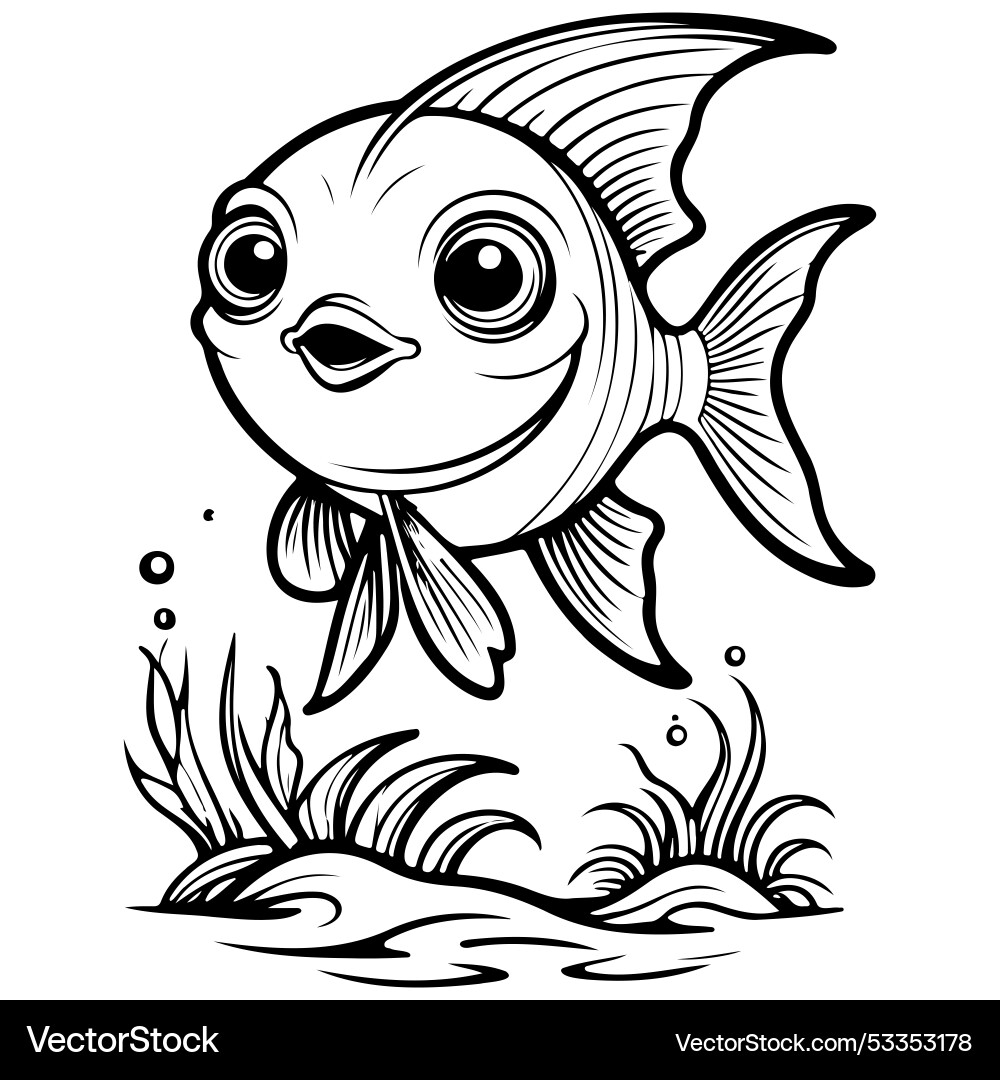 Line cartoon fish isolated hand drawn Royalty Free Vector