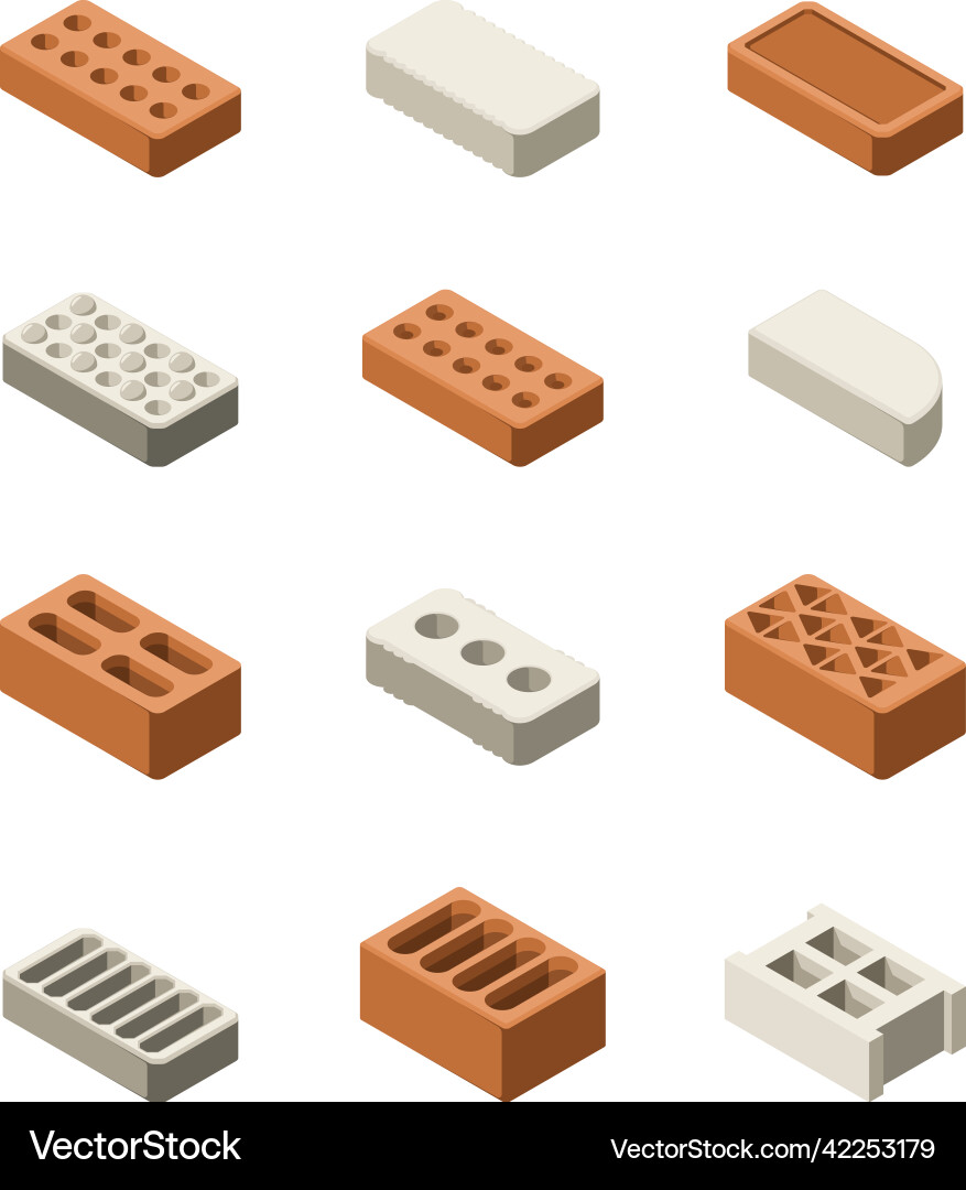 Bricks isometric construction material Royalty Free Vector