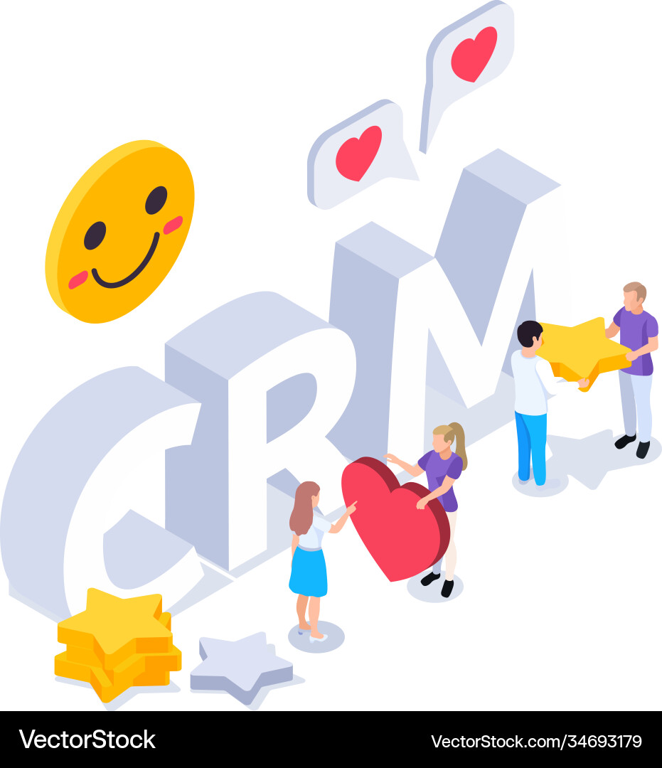 Crm web isometric composition Royalty Free Vector Image