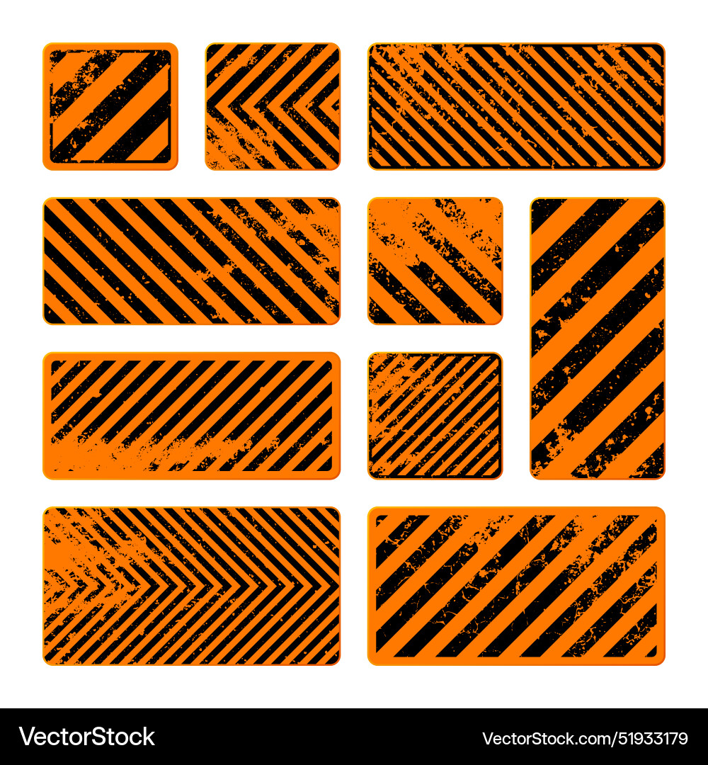 Orange grunge warning signs with diagonal lines Vector Image