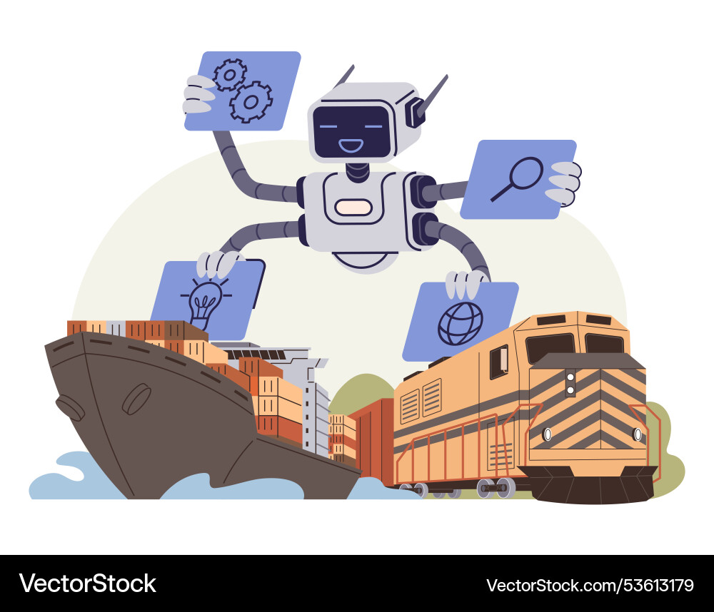 Robot overseeing logistics operations with cargo Vector Image