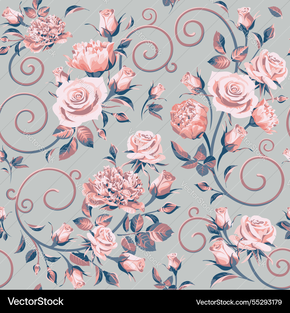 Seamless floral patterns with pink and blue roses Vector Image