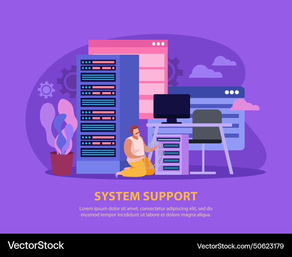 System administrator flat background Royalty Free Vector