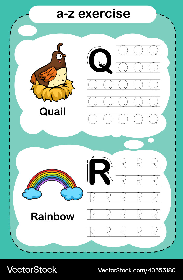 Alphabet letter q - r exercise with cartoon Vector Image
