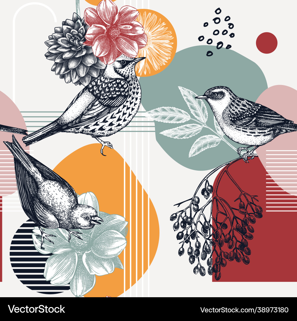 Botanical Bird Pattern Royalty Free Vector Image