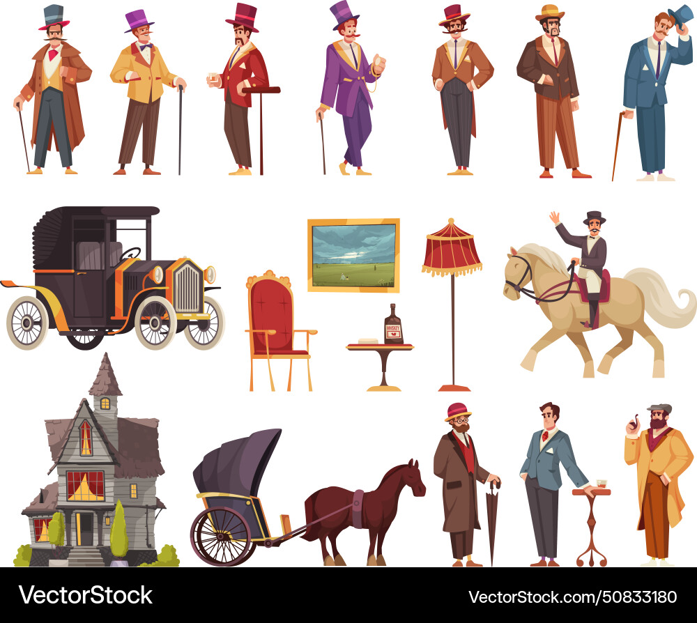 Gentlemen cartoon set Royalty Free Vector Image