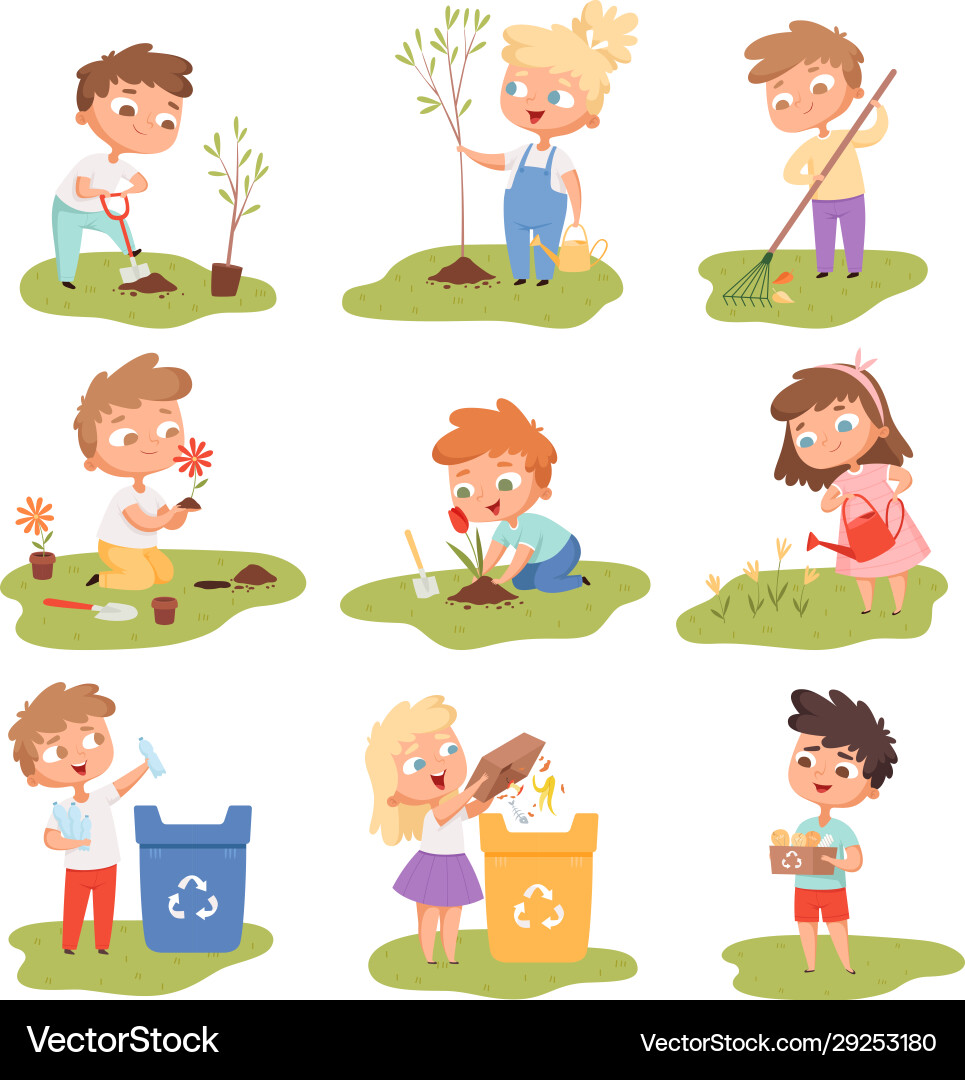 Happy Children Gardening Royalty Free Vector Image