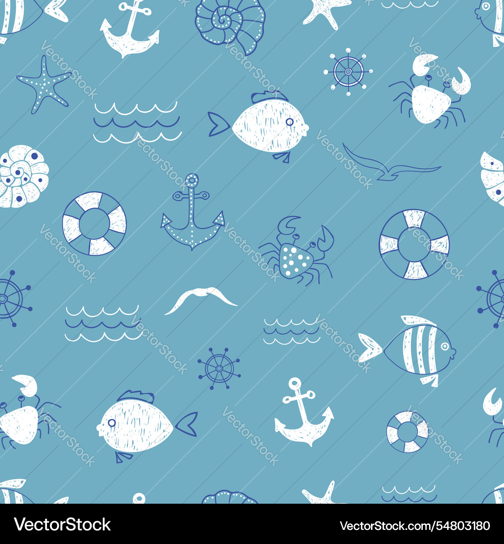 Marine seamless pattern sea background with cute Vector Image