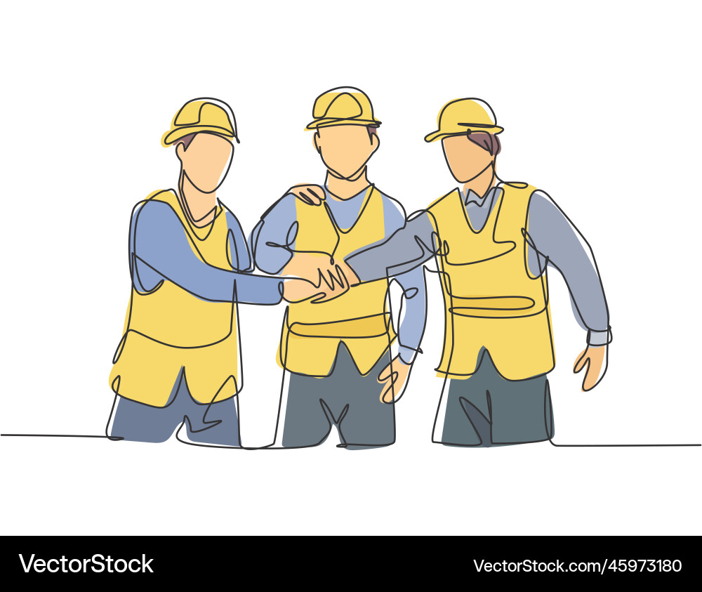 One line drawing of young builder and architect Vector Image