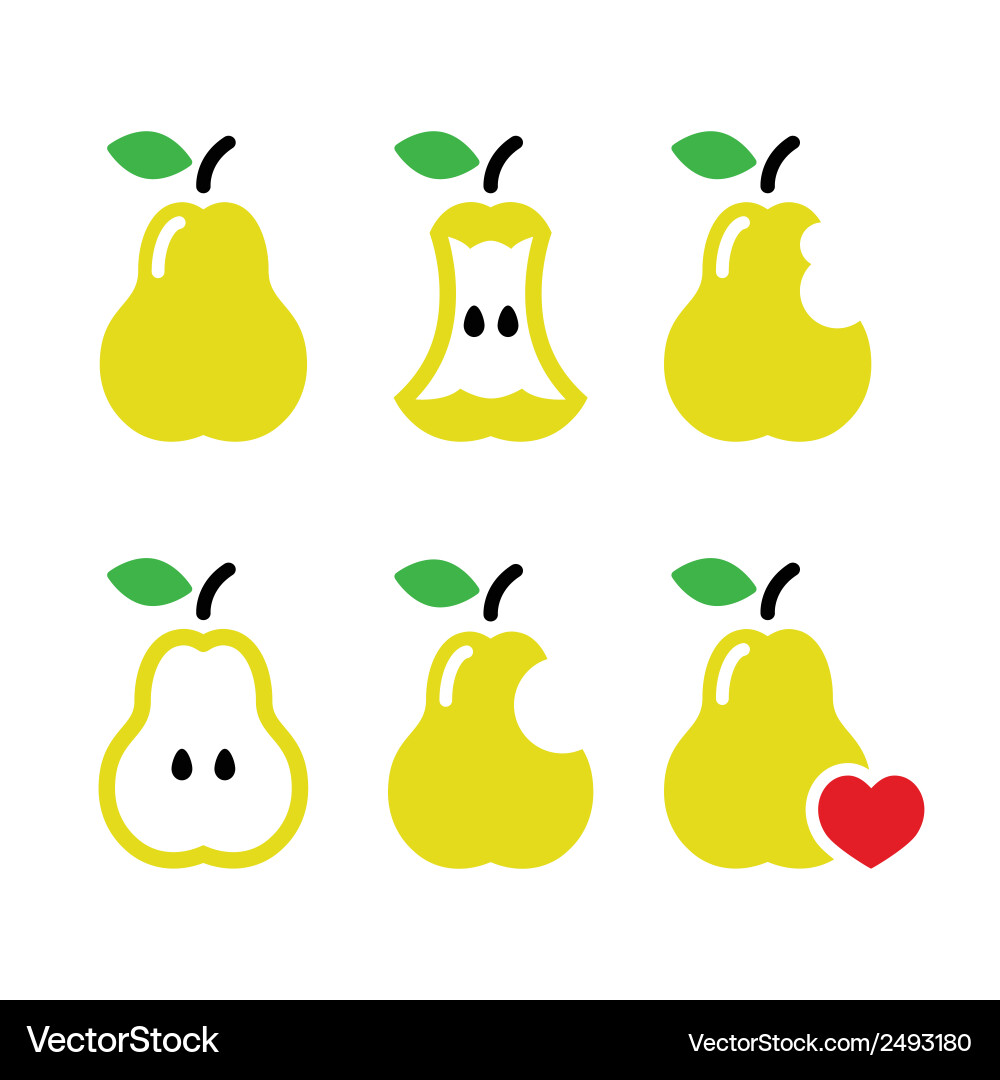 Pear core bitten half icons Royalty Free Vector Image