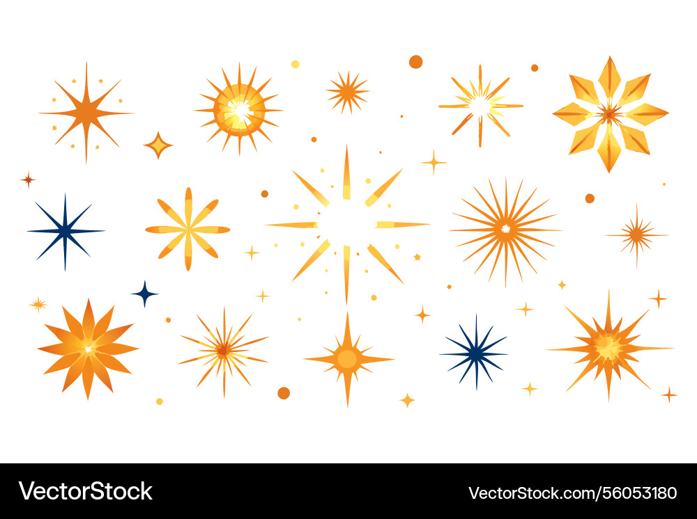 Sparkling starburst collection gold amp blue Vector Image