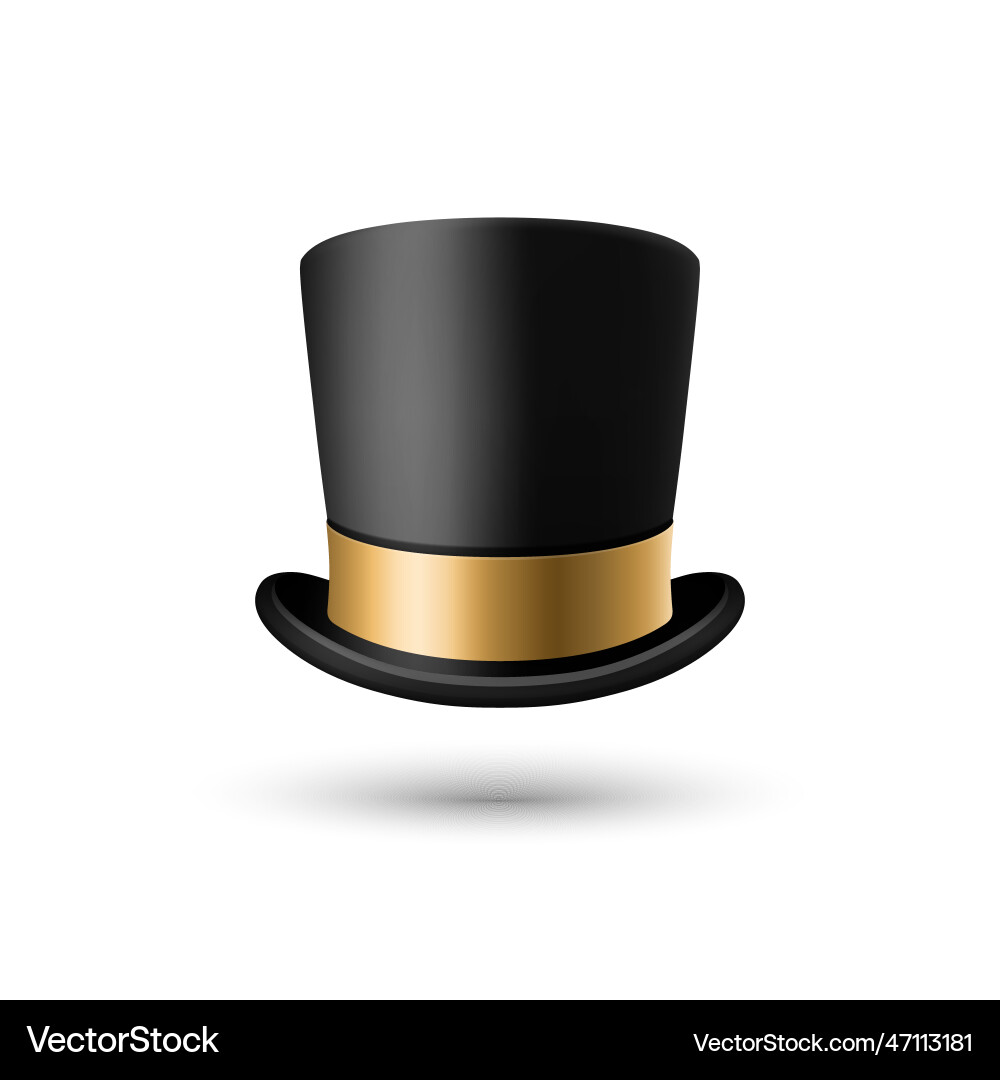 3d realistic black top hat icon with golden Vector Image