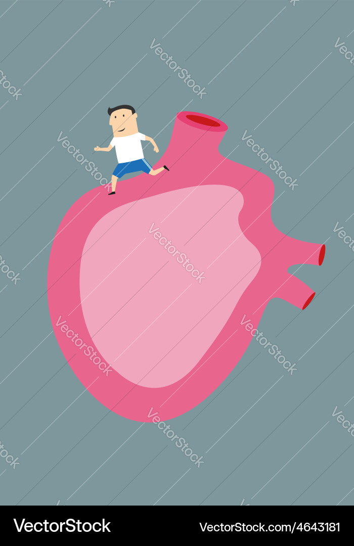 Cartoon man running on a large human heart Vector Image