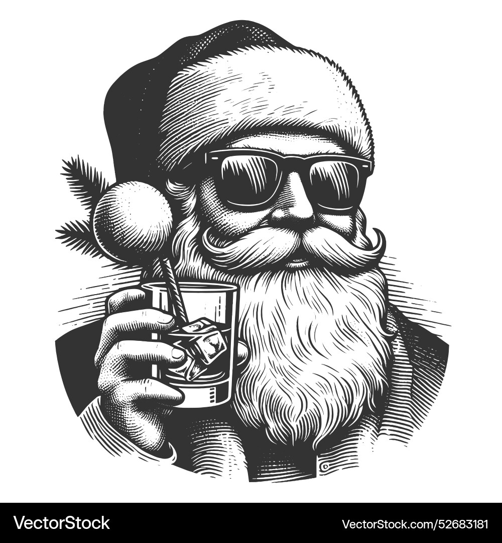 Cool santa drinking whisky cocktail Royalty Free Vector
