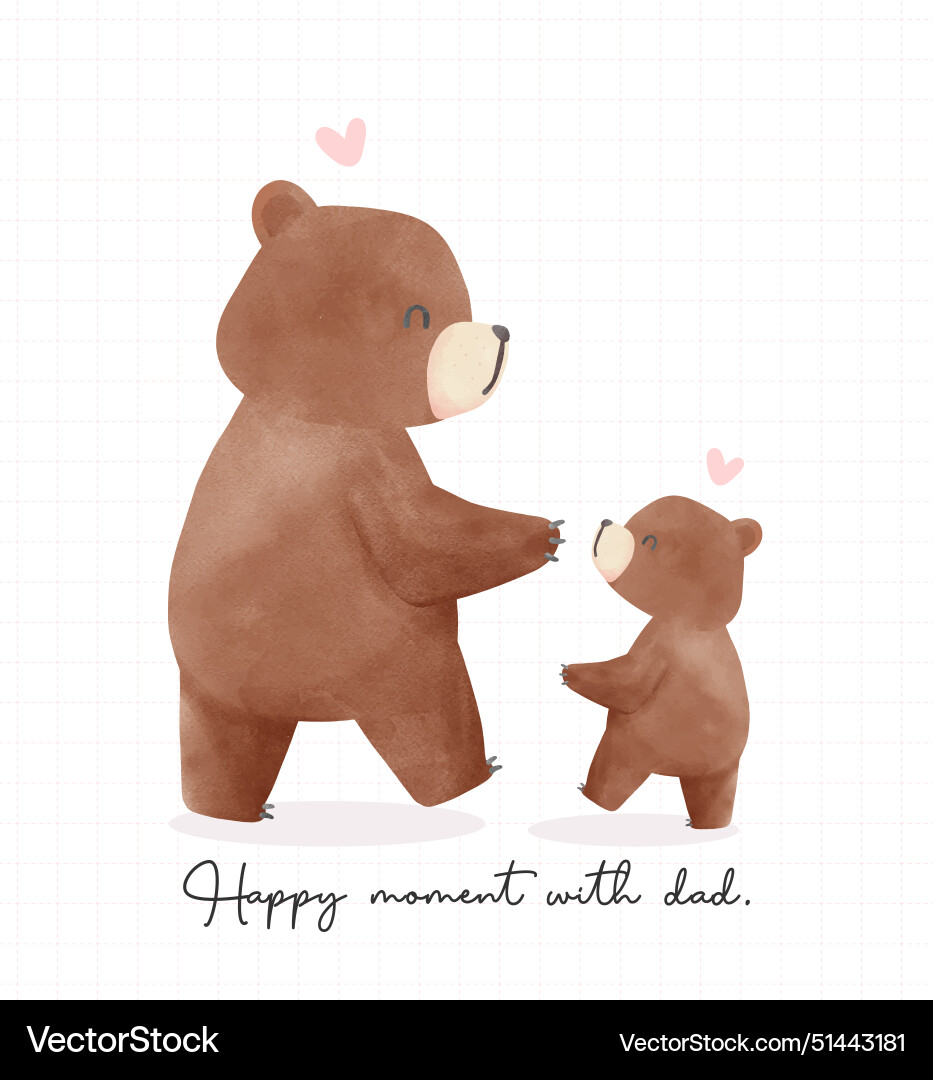 Fathers day bear watercolor daddy and baby Vector Image