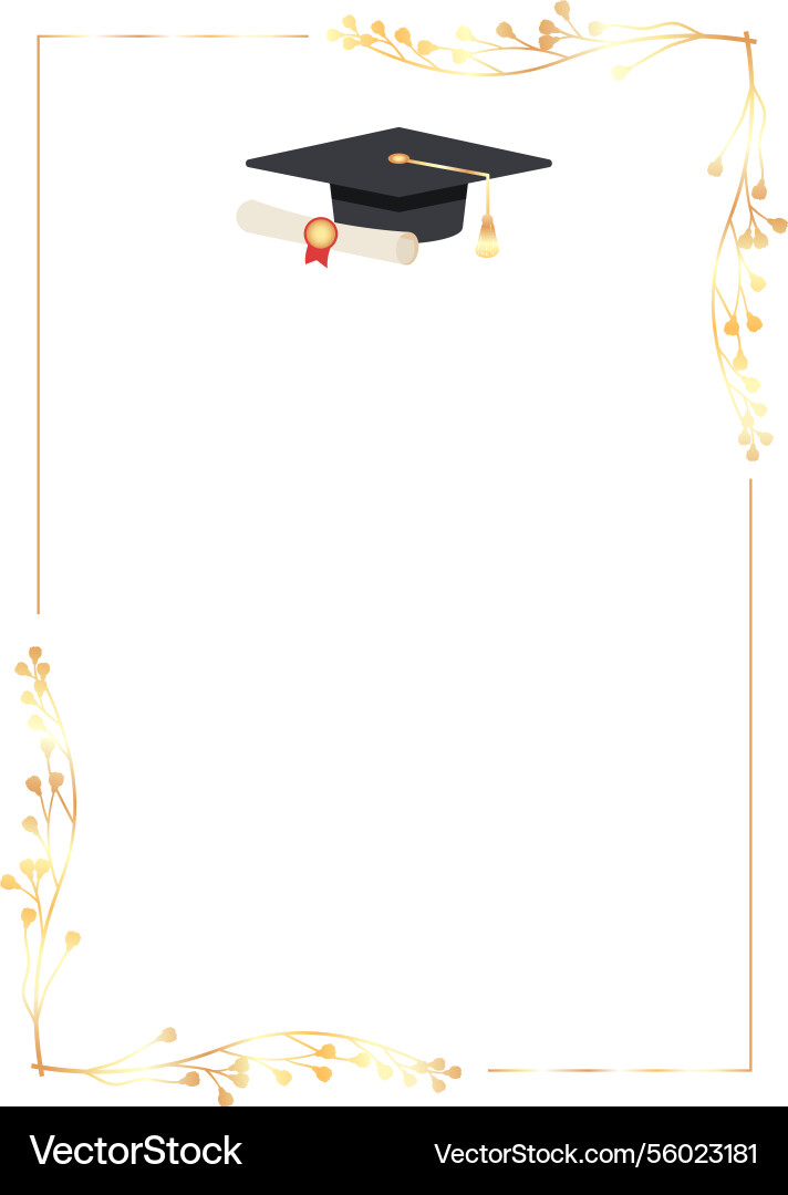 Graduation cap and diploma frame Royalty Free Vector Image