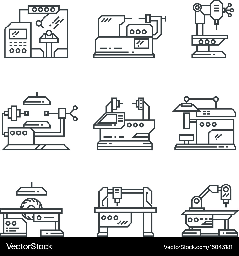 Industrial machines line icons factory Royalty Free Vector