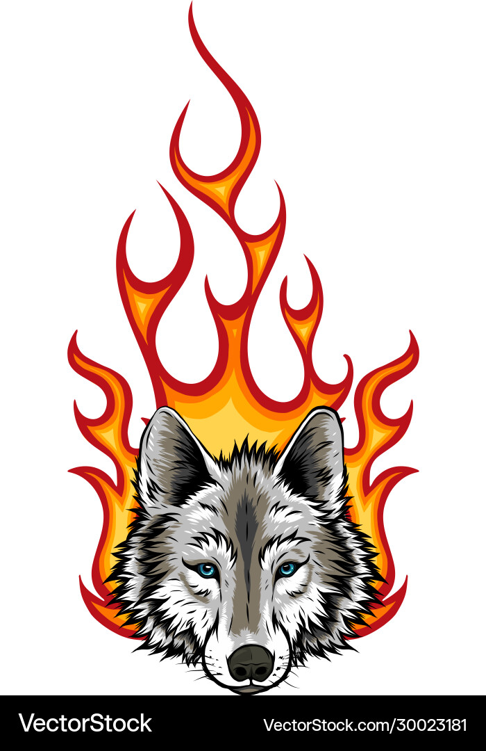 Wolf flaming fire logo mascot design Royalty Free Vector