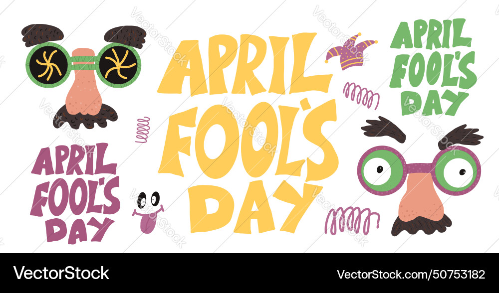 April fools day elements and lettering holiday Vector Image