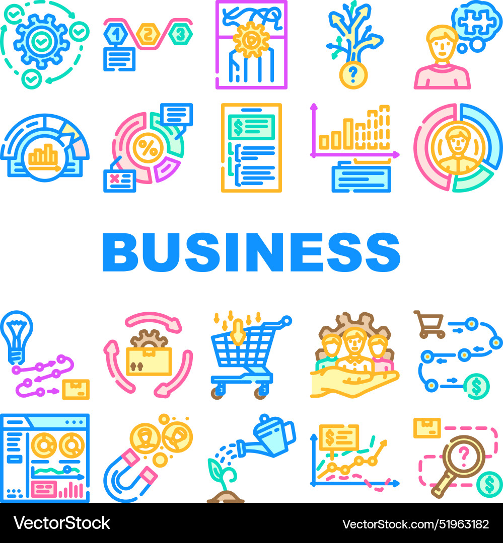 Business process technology chart icons set Vector Image