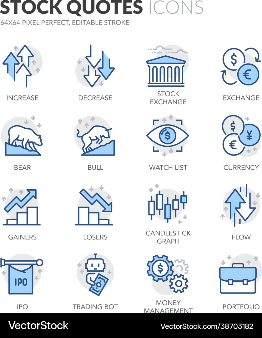 Line stock quotes icons Royalty Free Vector Image