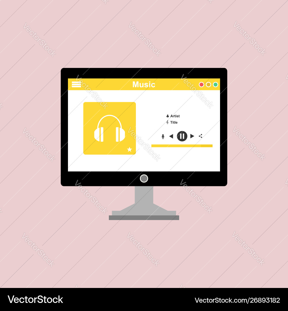 Media player application app template with flat Vector Image