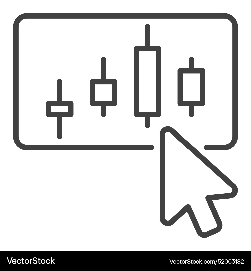 Mouse cursor on candlestick chart outline icon or Vector Image