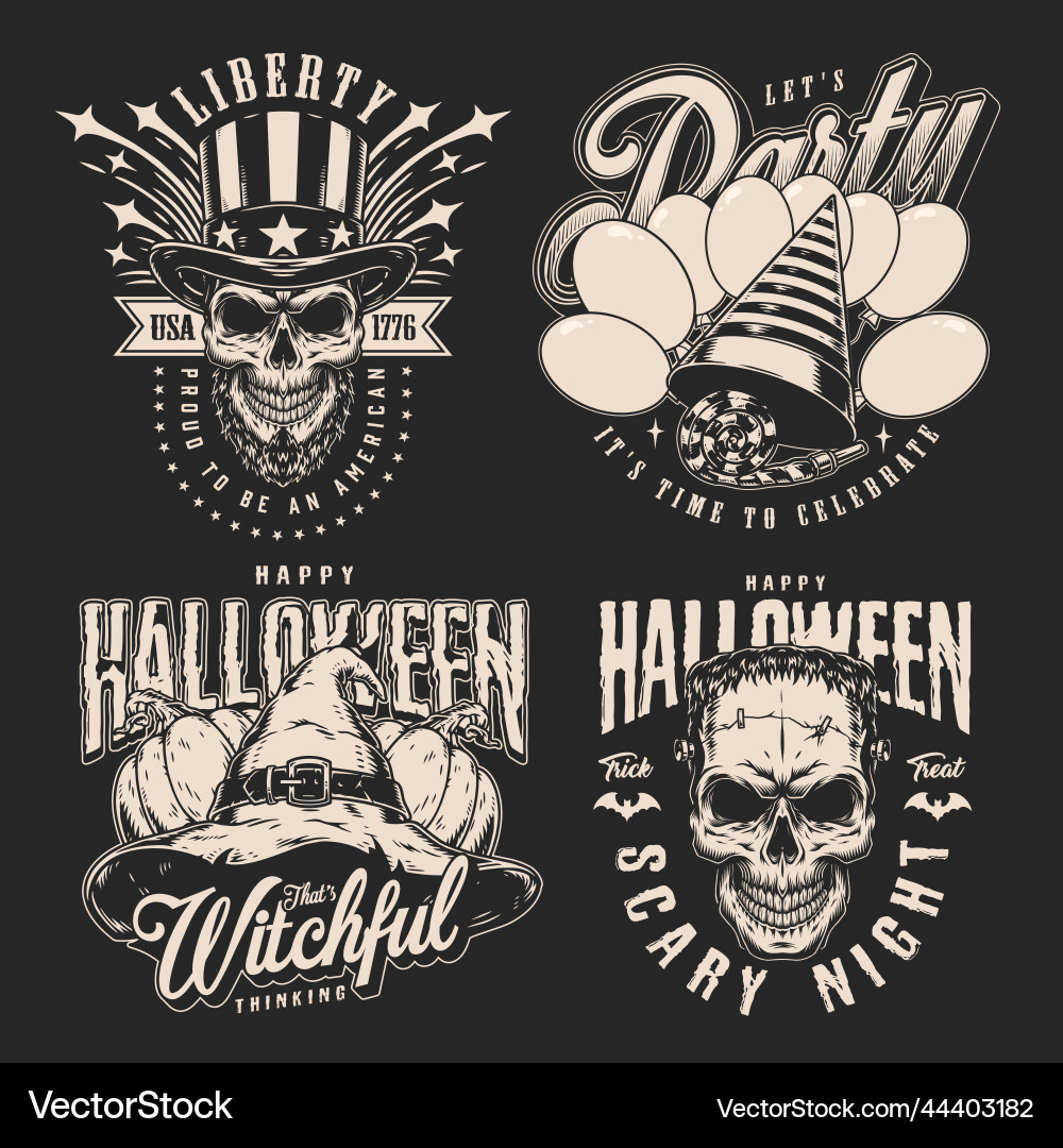 Scary holidays set posters monochrome Royalty Free Vector