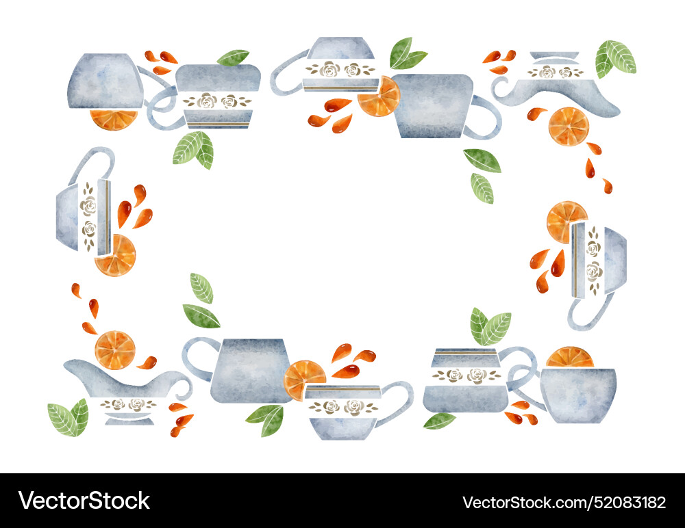 Watercolor hand drawn border frame with porcelain Vector Image
