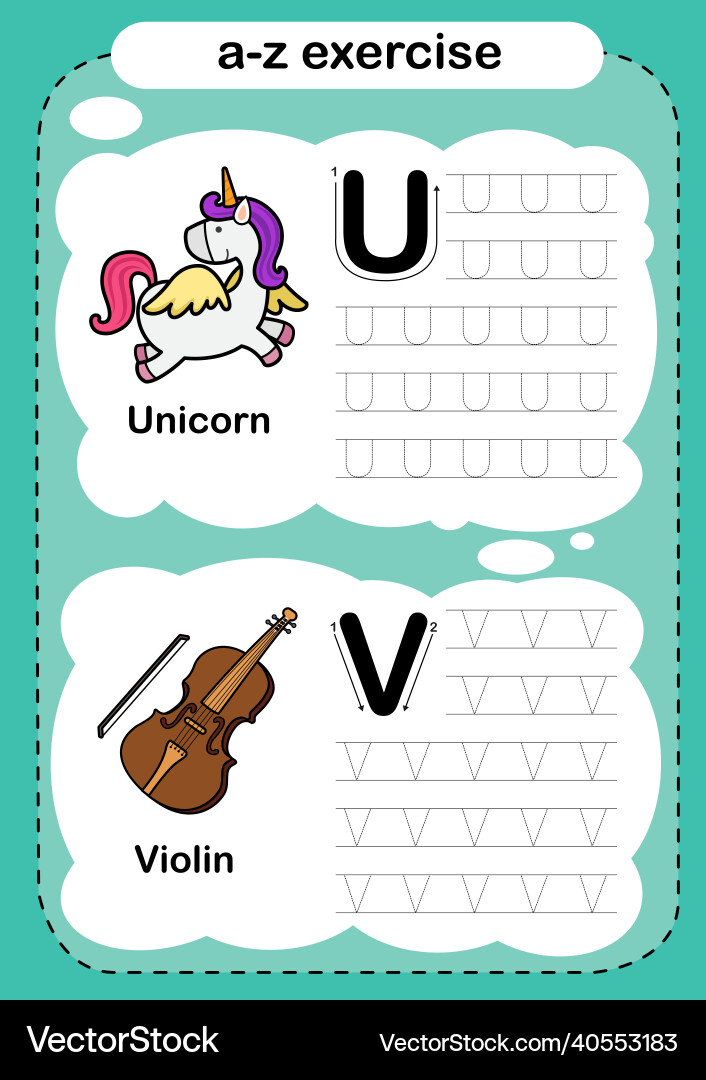 Alphabet letter u - v exercise with cartoon Vector Image