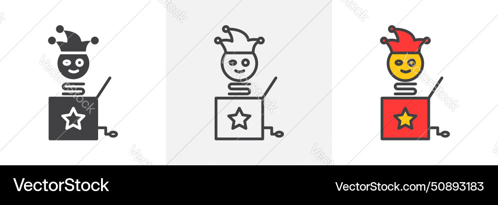 Jack in the box icon set prank joke Royalty Free Vector