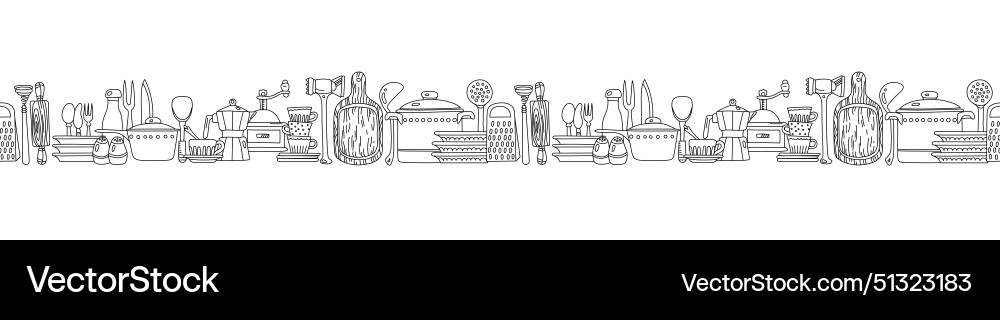 Restaurant flair retro mono seamless border Vector Image