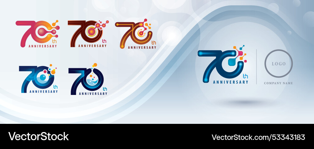 Set of 70th anniversary logotype design seventy Vector Image