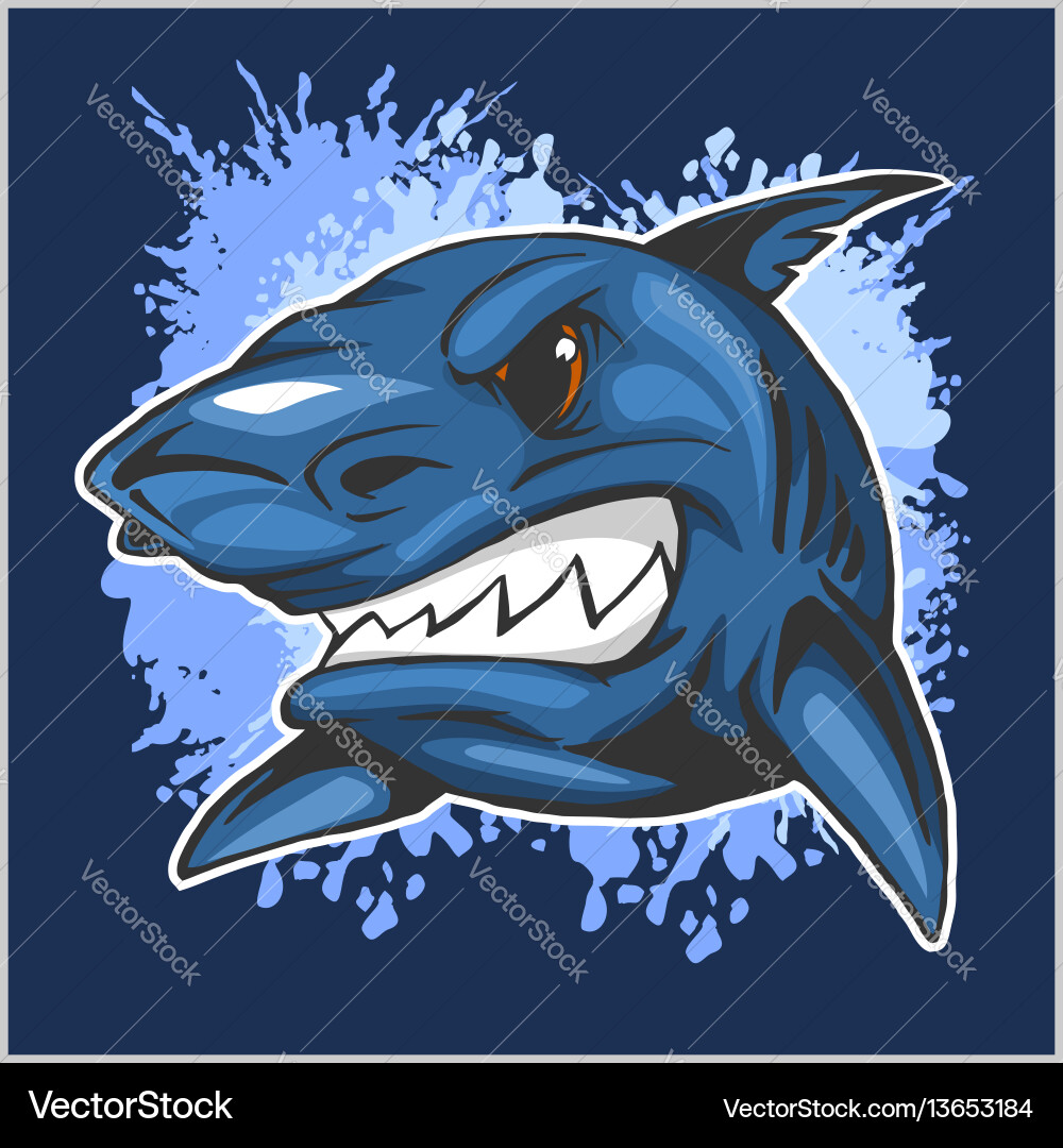 Angry shark head on grunge background Royalty Free Vector