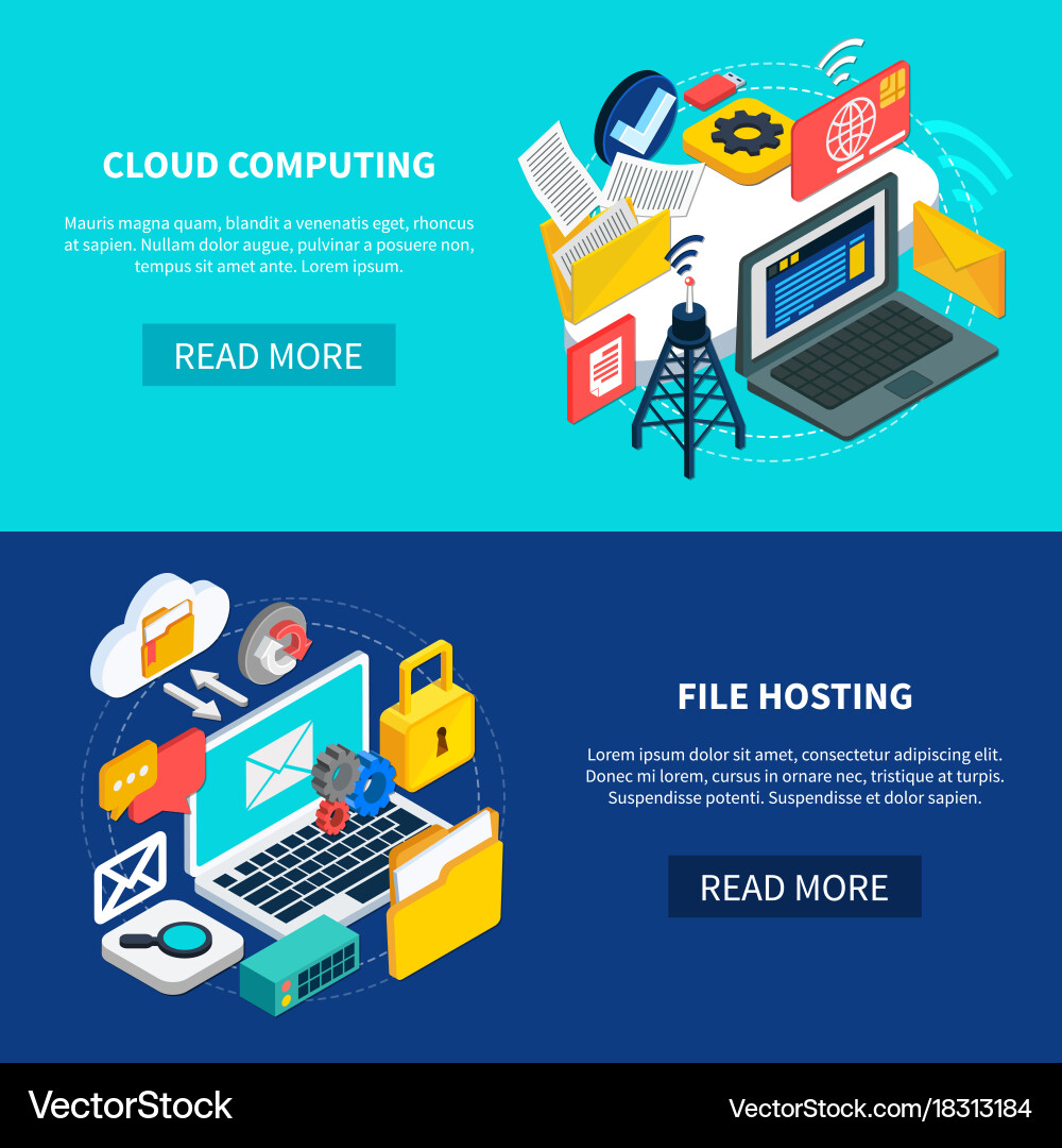 Cloud computing and file hosting banners Vector Image