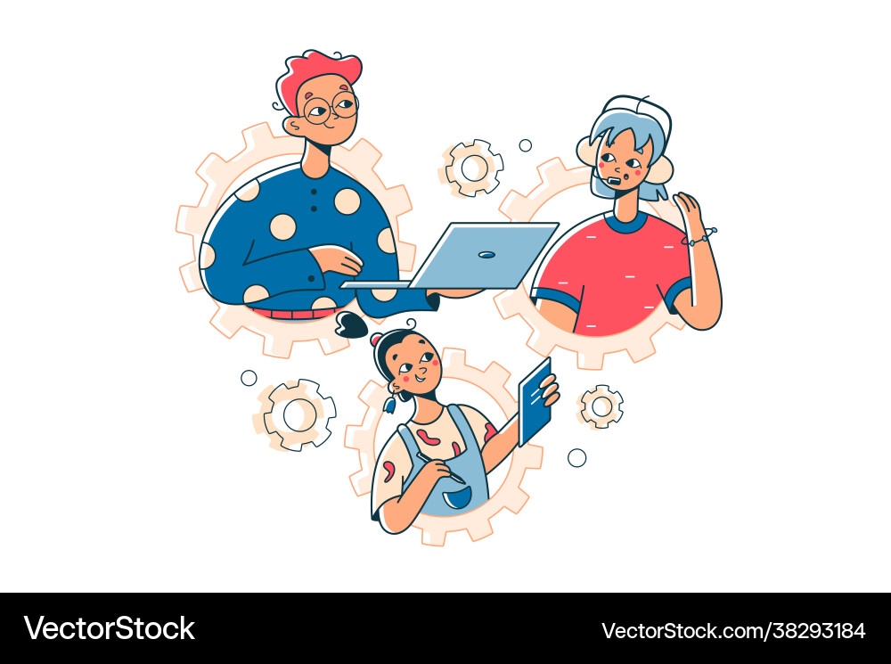 Coordinate relationship between work people Vector Image