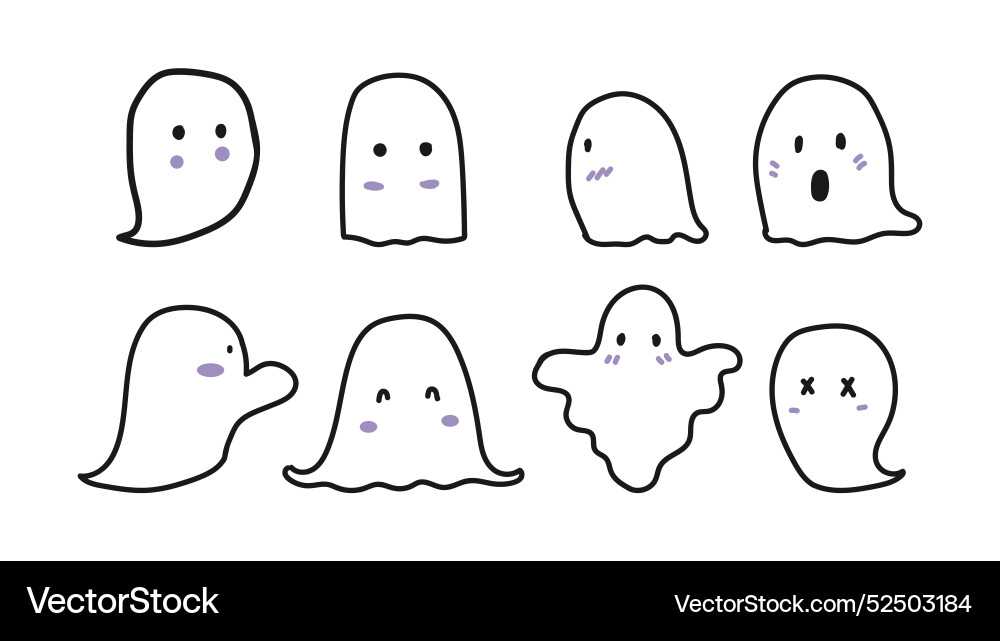 Set of cute ghosts in hand-drawn different style Vector Image