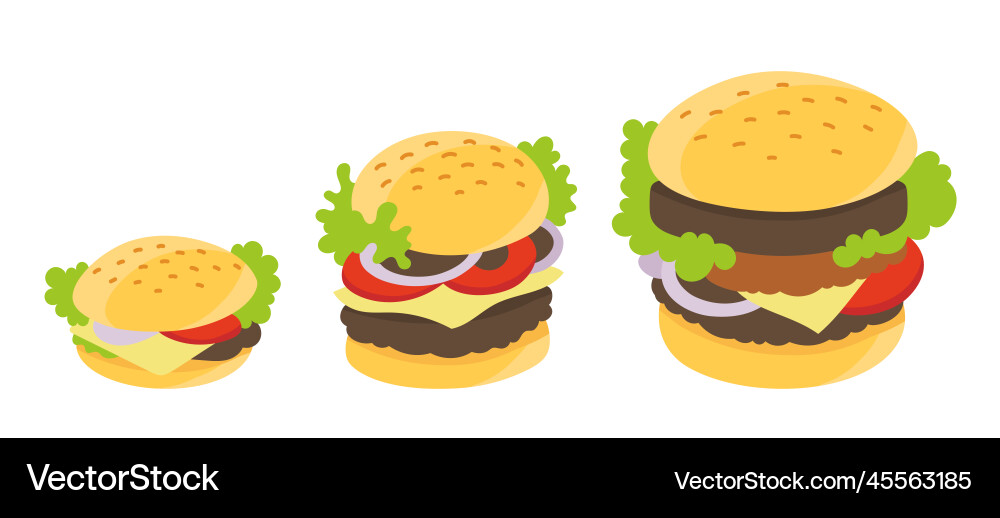 Burger size fast food calculation of increasing Vector Image