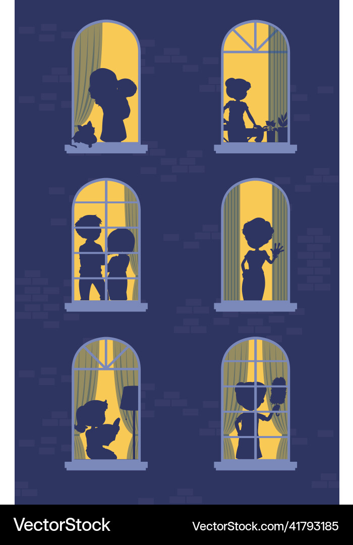 Night windows building with people silhouettes Vector Image