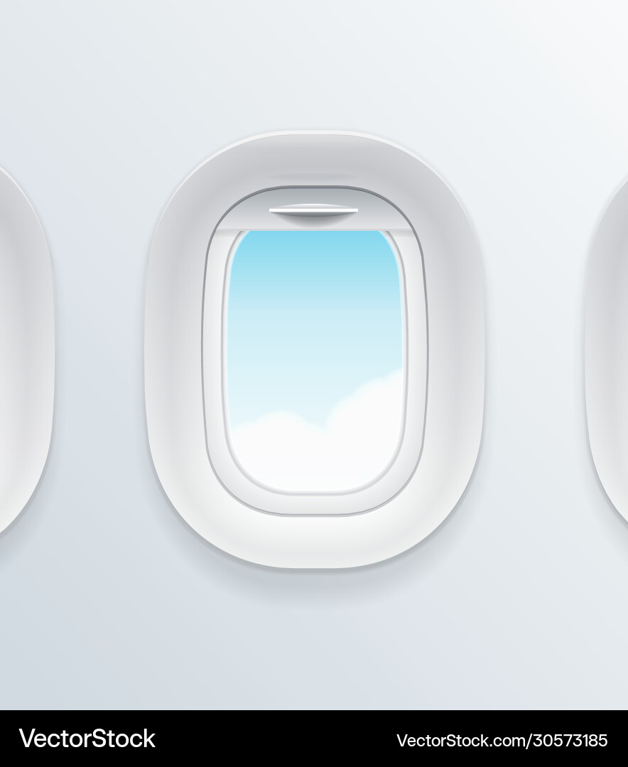 Realistic detailed 3d airplane window with blue Vector Image