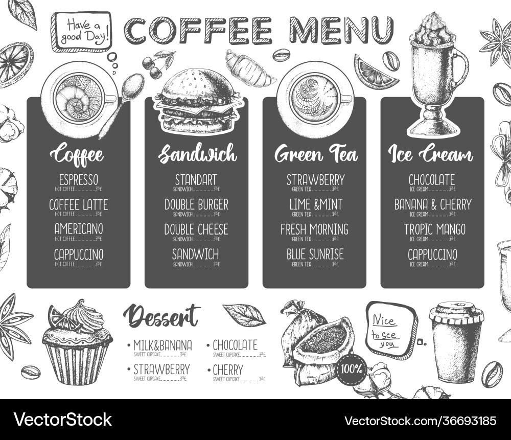 Restaurant coffee menu design Royalty Free Vector Image