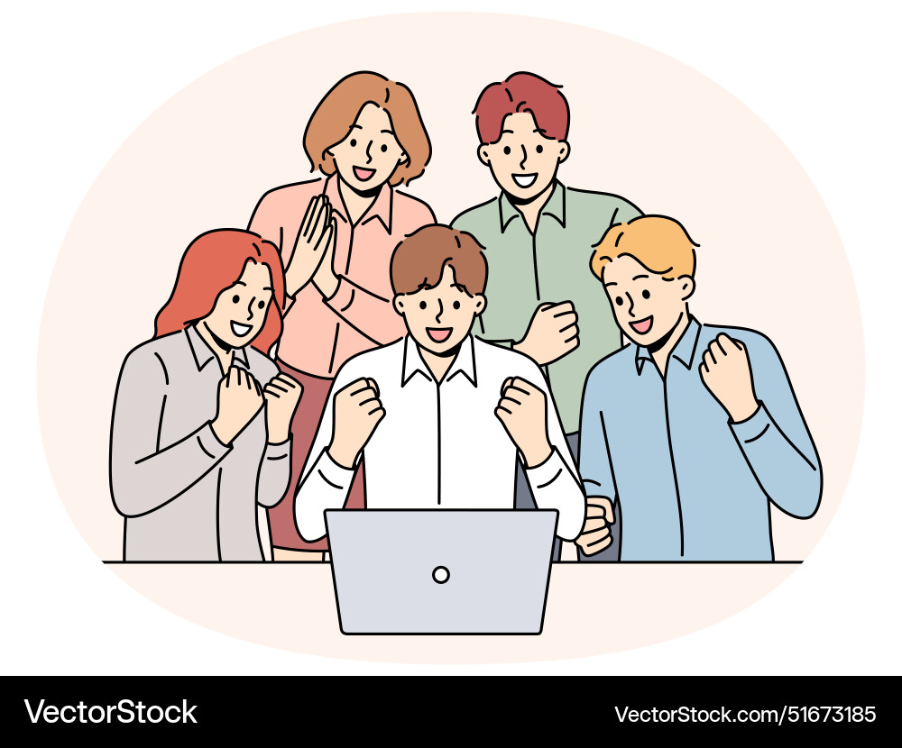 Smiling team celebrate shared business success Vector Image