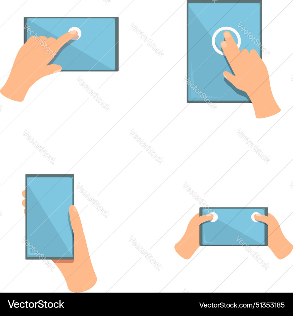 Touch screen icons set cartoon hand Royalty Free Vector