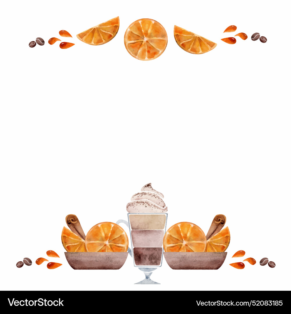 Watercolor hand drawn border frame with coffee Vector Image