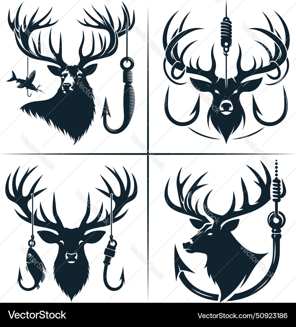 Deer hunting and fishing hook Royalty Free Vector Image
